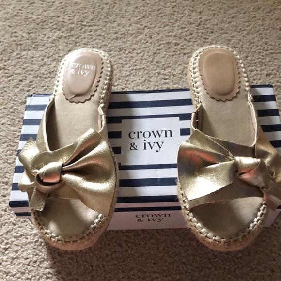 crown & ivy | Shoes | New Crown Ivy Gold Suede Keisha Bow Sandel | Poshmark